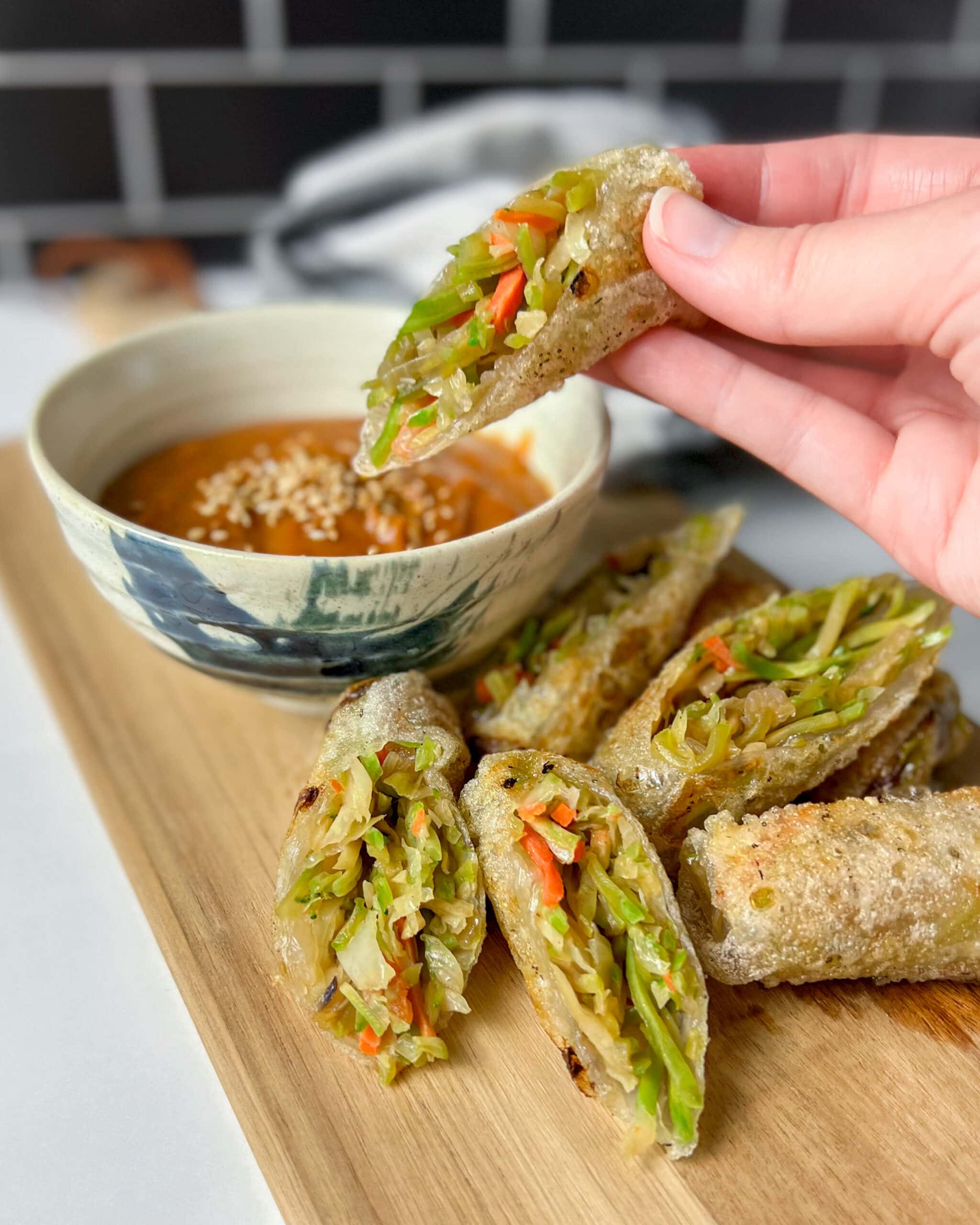 Crispy Veggie Spring Rolls with Peanut Sauce - Crafty Cookbook